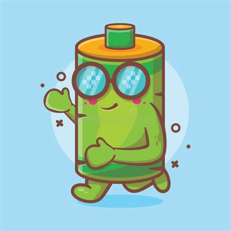 Cute Battery Character Mascot Running Isolated Cartoon In Flat Style