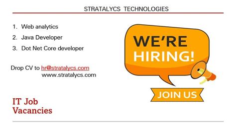 Job Vacancies 1 Web Analyst 2 Java Developer 3 Dot Net Core