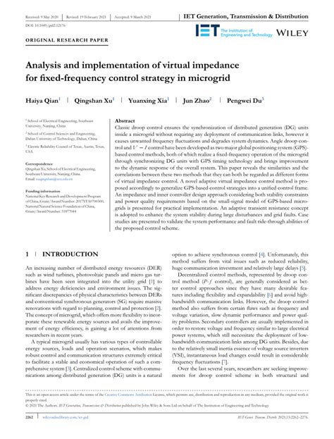 Pdf Analysis And Implementation Of Virtual Impedance For Fixed