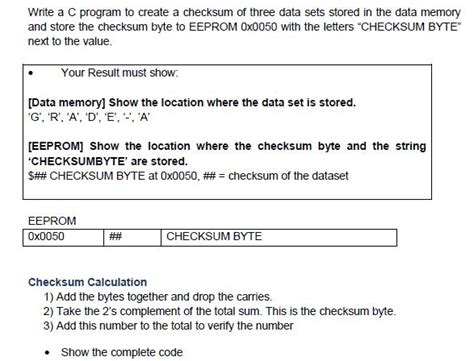 write a c program to create a checksum of three data