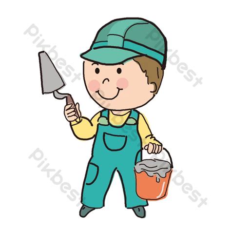 만화 손으로 그린 귀여운 화려한 페인트 작업자 일러스트 Png Psd 무료 다운로드 Pikbest