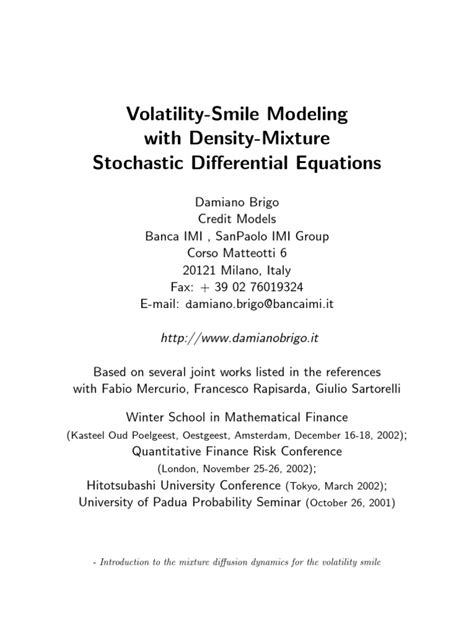 Volatility Smile Modeling With Density Mixture Stochastic Differential Equations Pdf Implied