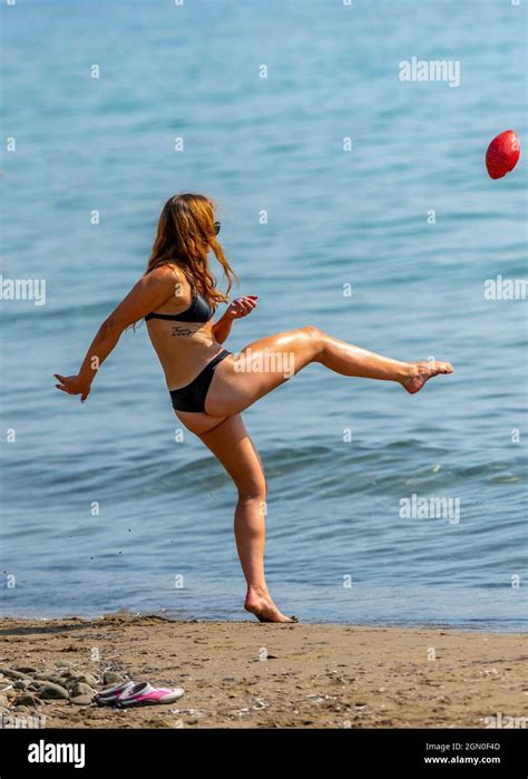 Young Fit Woman On Beach Greek Holiday Fit And Healthy Woman In Bikini