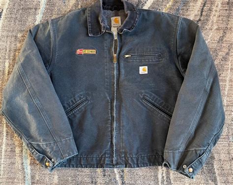 Mens Vintage 90s Carhartt Jo1 Black Blanket Lined Detroit Jacket Sz