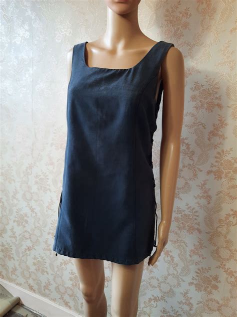 Vintage Dark Grey Mini Dress With Lace Up Sides Vintage Minilace Up