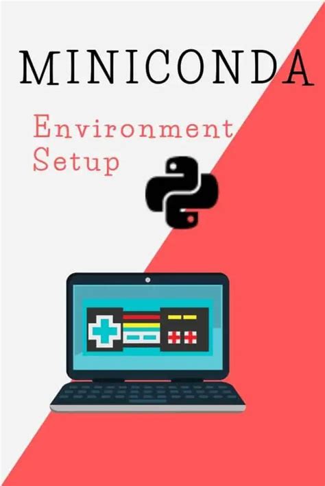 A Laptop Computer Sitting On Top Of A Red And White Background With The Words Miniconda