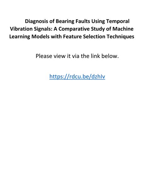 Pdf Diagnosis Of Bearing Faults Using Temporal Vibration Signals A