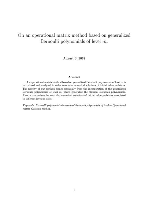 Pdf On An Operational Matrix Method Based On Generalized Bernoulli