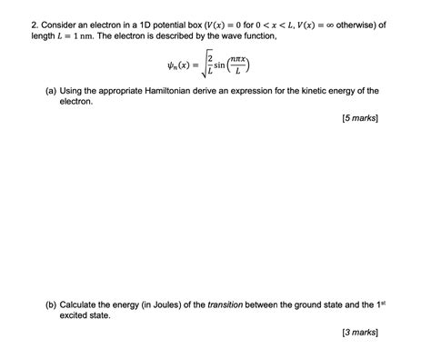 Solved 2 Consider An Electron In A 1d Potential Box V X 0