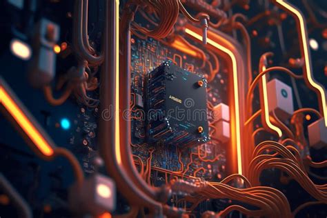 Technology Cyberspace Motherboard Closeup Integrated Microchip Circuit Board For Server Stock