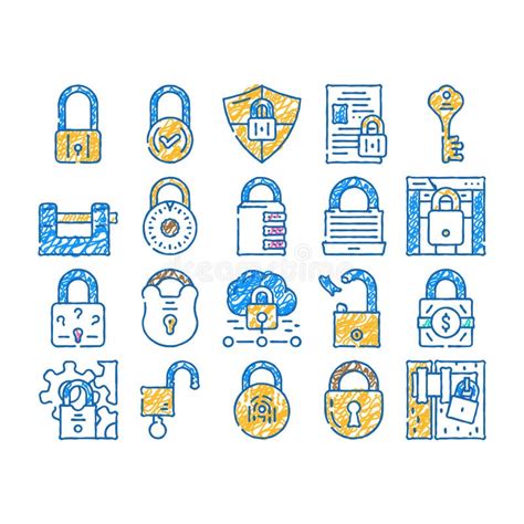 Padlock Lock Safe Password Icon Hand Drawn Stock Vector Illustration