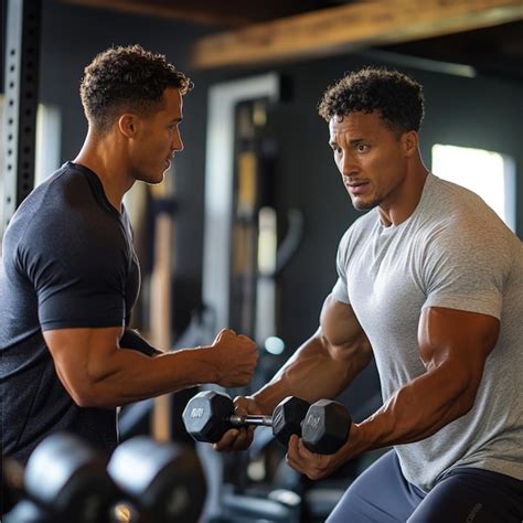 A Personal Trainer Working Oneonone With A Male Client On Strength