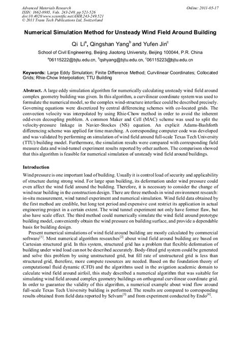 Numerical Simulation Method For Unsteady Wind Field Around Building