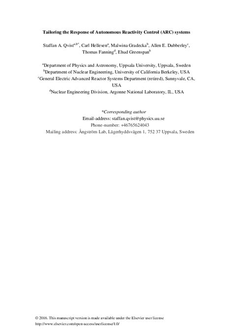 Pdf Tailoring The Response Of Autonomous Reactivity Control Arc Systems