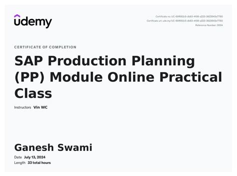 Ganesh Swami On Linkedin Certificate Of Completion Sap Pp Module Course