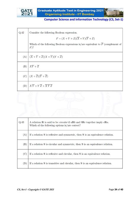 gate 2021 cs question paper with answer key february 13 forenoon session