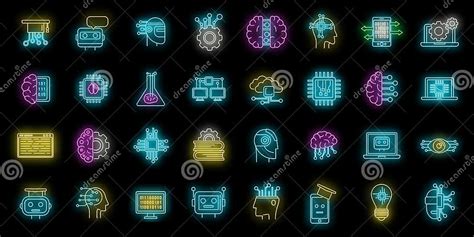 Science Machine Learning Icons Set Vector Neon Stock Vector
