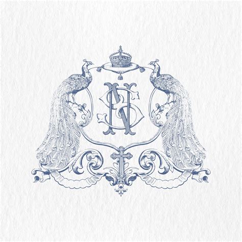 S N Vintage Monogram Peacock Crest Wedding Wreath Crest With Crown Svg Peacock Crown Vintage