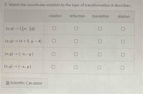 solved 7 match the coordinate notation to the type of transformation