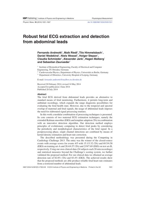 Pdf Robust Fetal Ecg Extraction And Detection From Abdominal Leads