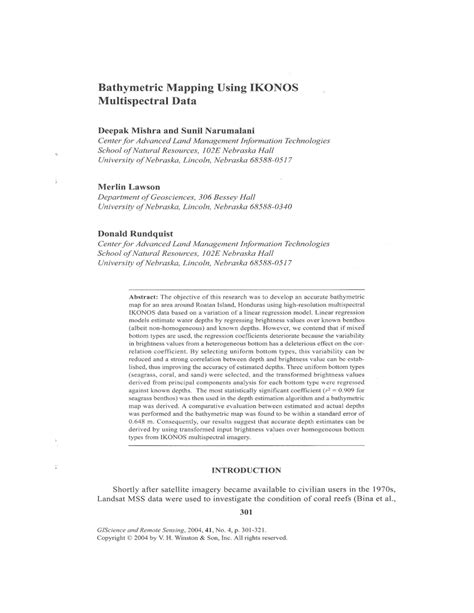 Pdf Bathymetric Mapping Using Ikonos Multispectral Data