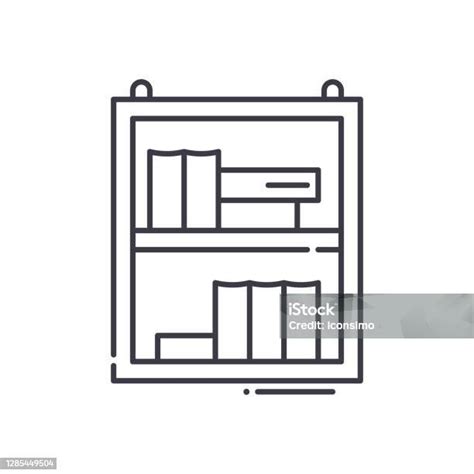 책 선반 아이콘 선형 절연 일러스트레이션 얇은 선 벡터 웹 디자인 기호 흰색 배경에 편집 가능한 스트로크와 개요 개념 기호 가구에 대한 스톡 벡터 아트 및 기타 이미지