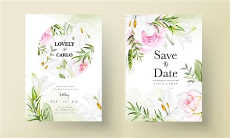 아름다운 수채화 꽃 화환 결혼식 초대 카드 템플릿 무료 벡터