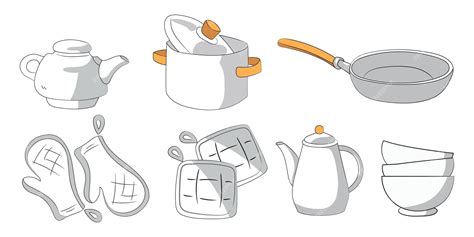 Iconos De Objetos De Cocina Dibujados A Mano Vector Premium