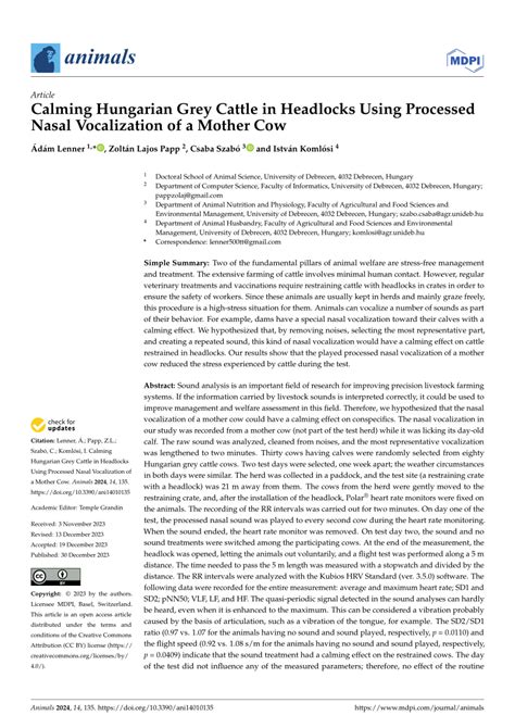 Pdf Calming Hungarian Grey Cattle In Headlocks Using Processed Nasal Vocalization Of A Mother Cow