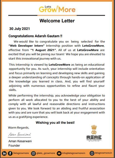 Adarsh Gautam On Linkedin ᴄᴏɴɴᴇᴄᴛɪᴏɴꜱ Letsgrowmore Webdeveloper