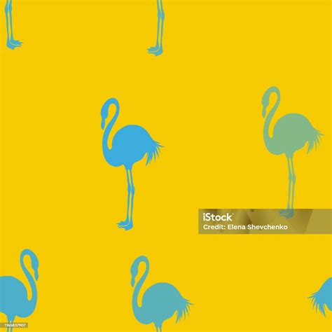 원활한 플라밍고 패턴 벡터 일러스트레이션 파란색 플라밍고 패턴 노란색 배경입니다 여름 배경 화면 배경 만화 벡터 일러스트 레이션 귀여운에 대한 스톡 벡터 아트 및 기타