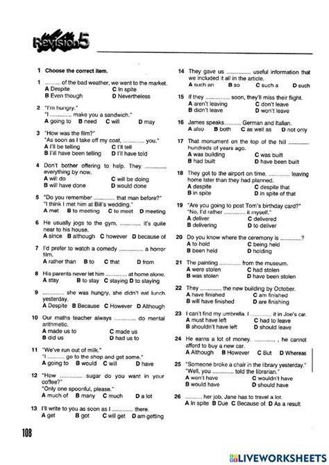 Grammar Revision Multiple Choice Grammar 4 Worksheet Idioms And Phrases Grammar Exercises