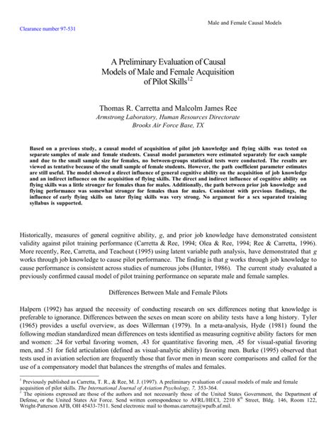 Male Female Acquisition Of Pilot Skills