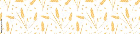 Wheat Spikelets And Grains Vector Seamless Pattern In Flat Style