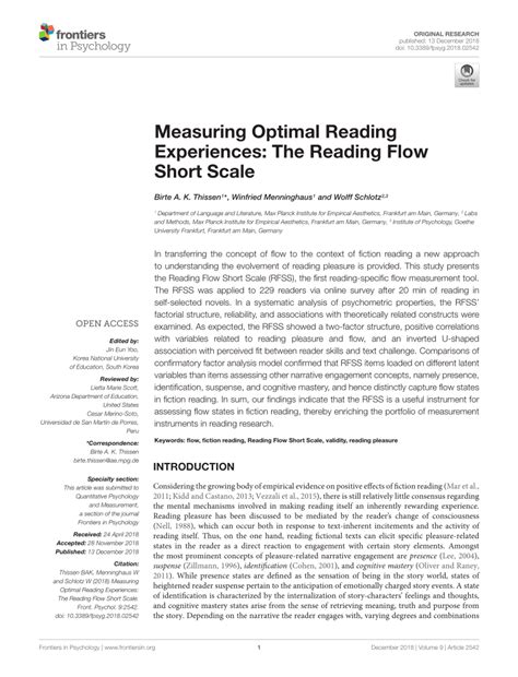 Pdf Measuring Optimal Reading Experiences The Reading Flow Short Scale