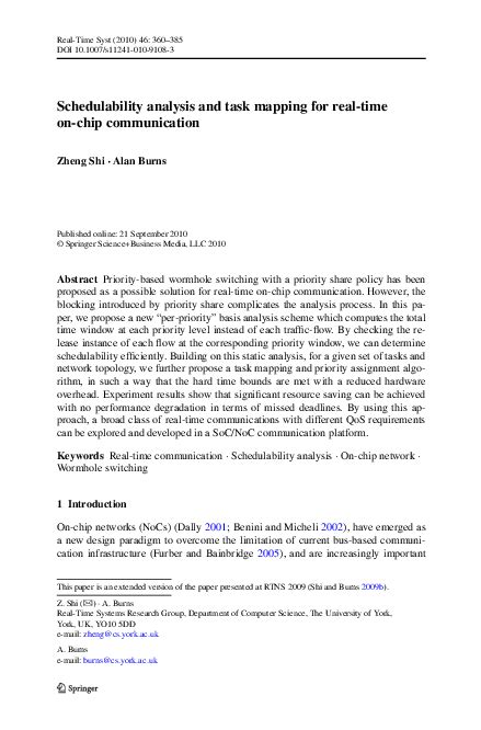 Pdf Schedulability Analysis And Task Mapping For Real Time On Chip