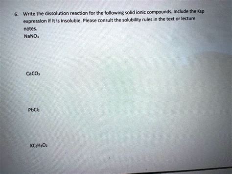 solved write the dissolution reaction for the following solid ionic