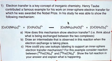 Electron Transfer Is A Key Concept Of Inorganic Chemistry Henry Taube