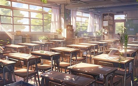 Interior De Uma Sala De Aula Vazia Em Estilo Anime Foto Premium