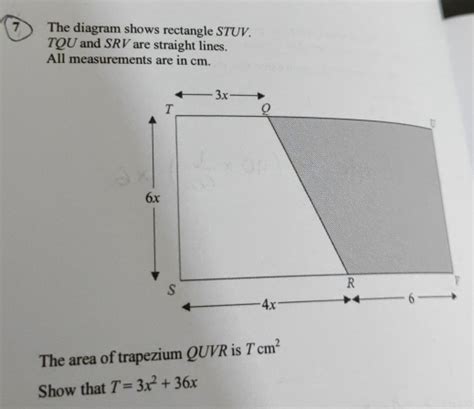 Solved The Diagram Shows Rectangle STUV TQU And SRV Are Straight Lines All Measurements Are