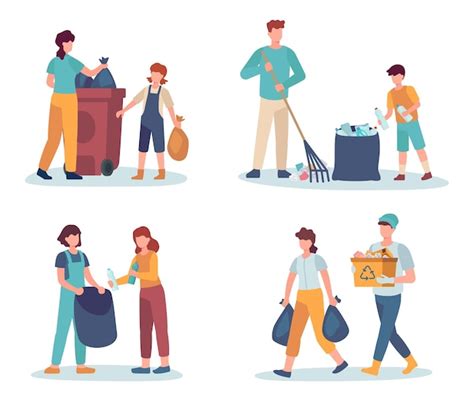 Premium Vector People Collect Trash And Garbage Together In Pack Volunteer Pollution Recycle