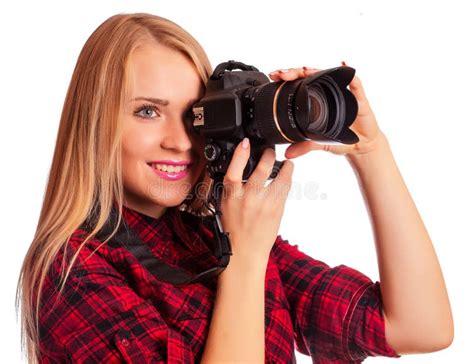 Glamour Amateur Photographer Holding A Professional Camera Stock Image