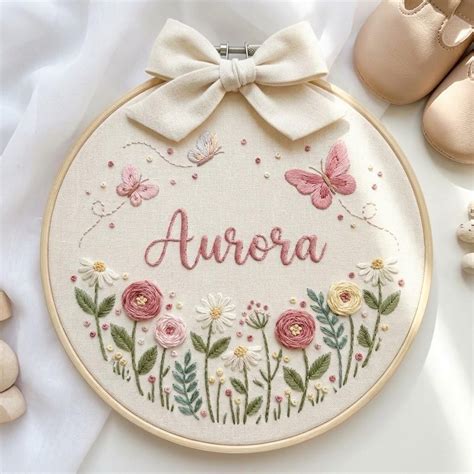 Blossom Meadow Name Hoop Personalized Floral And Butterfly Embroidery Etsy