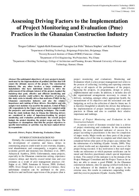 Pdf Assessing Driving Factors To The Implementation Of Project Monitoring And Evaluation Pme
