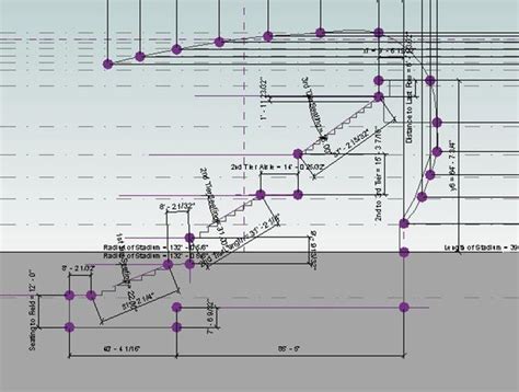 An Architectural Drawing With Purple Dots On The Bottom And Blue Lines Above It All Connected