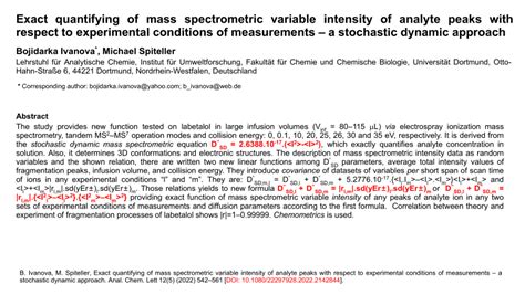 Pdf Exact Quantifying Of Mass Spectrometric Variable Intensity Of