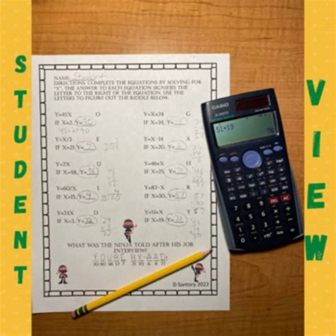 Linear Equations With Two Variables Riddles 6th And 7th Grade Math Activity