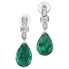 Platinum Diamond Emerald Bead Drop Earrings For Sale At 1stdibs