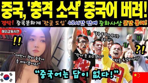 해외감동사연 한글 채택 하지 않으면 중국의 미래가 어둡습니다 중국이 한자 대신 한글을 양심있는 언어학자의 발표에 중국 정부 발칵 문맹 0위해 한자 포기