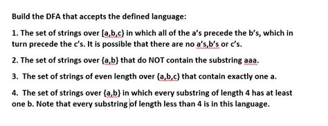 Solved Build The DFA That Accepts The Defined Language 1 Chegg Com